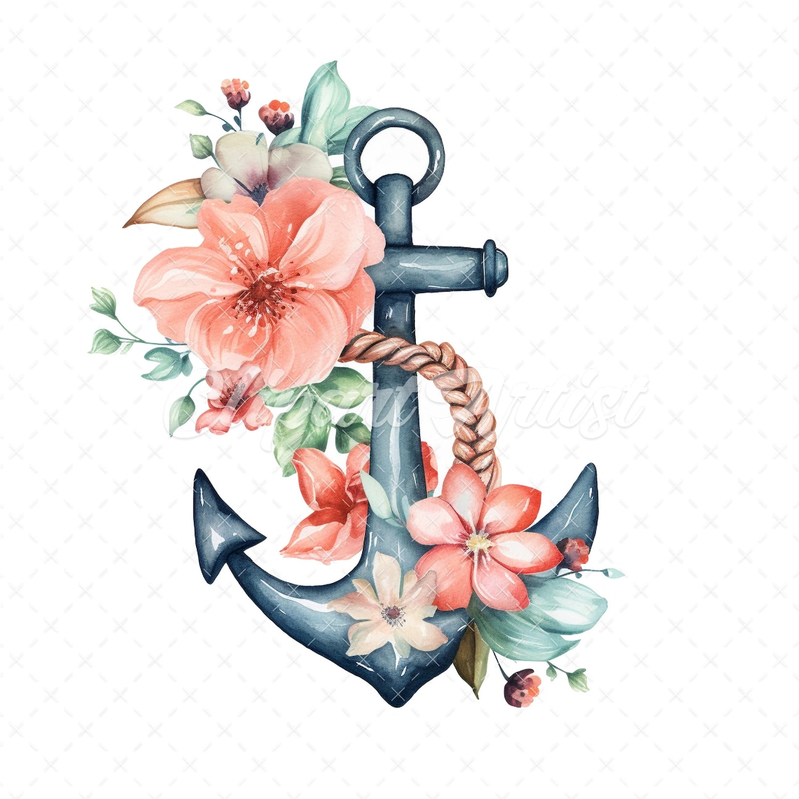 20 High-quality Floral Anchor Clipart Floral Anchor Digital Watercolor ...