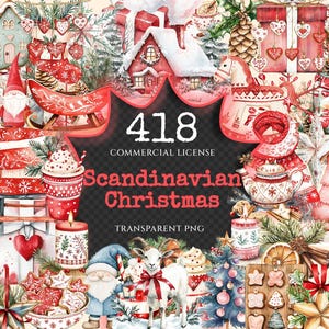 Scandinavian Christmas Watercolor Clipart Bundle - 415+ Transparent PNG ...