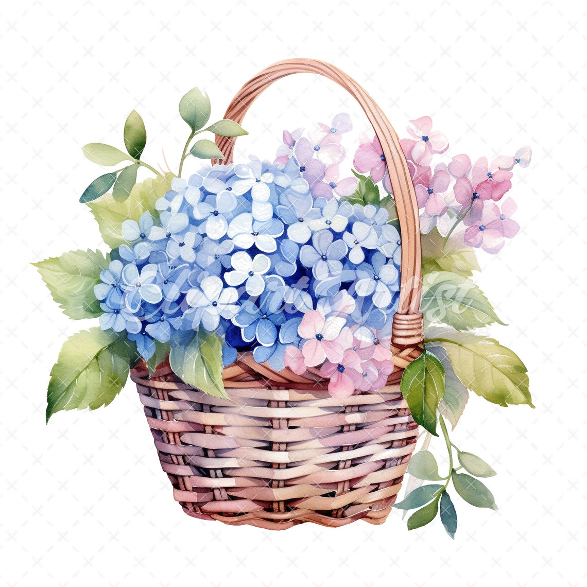 20 High-quality Hydrangea Basket Clipart Hydrangea Basket Digital ...