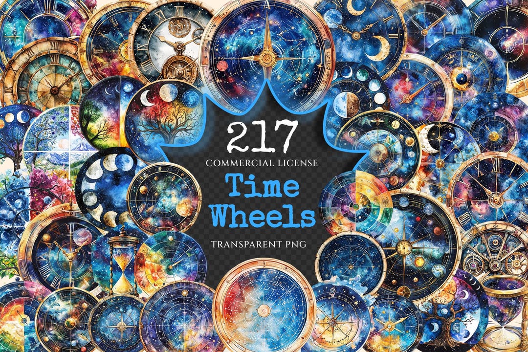 Time Wheels Watercolor Clipart Bundle - 213+ Transparent PNG, Vintage ...