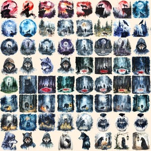 Gothic Wolves Watercolor Clipart Bundle - 630+ Transparent PNG ...