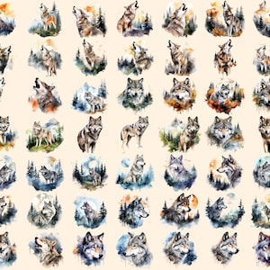 Watercolor Wolves Clipart Bundle – 415+ PNG Graphics, Commercial Use ...