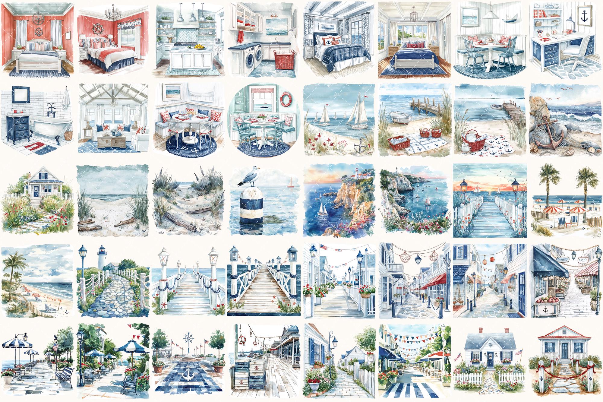 Watercolor Seaside Clipart Set - 260+ Summer Graphics (digital Download ...