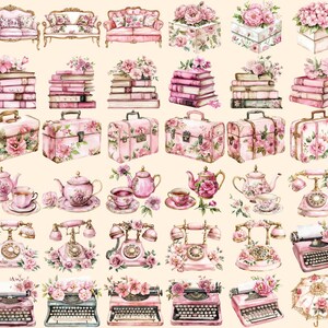 Pink Antiques Watercolor Clipart Bundle – Vintage Graphics (digital ...
