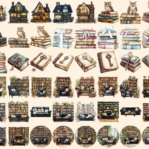 The Old Library Watercolor Clipart Bundle - 398+ Transparent PNG ...