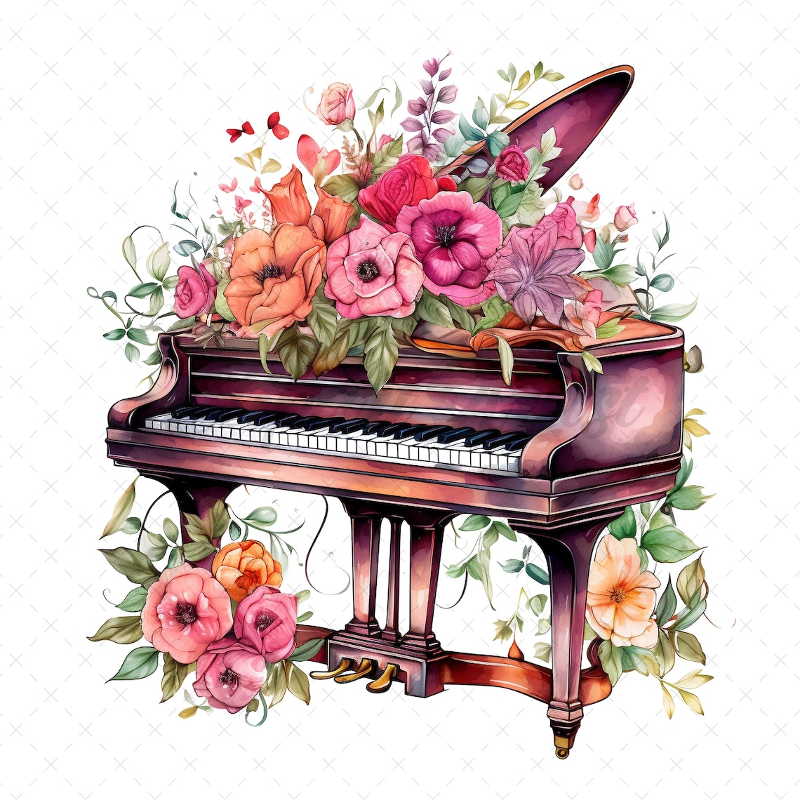 20 High-quality Floral Piano Clipart Floral Piano Digital Watercolor ...