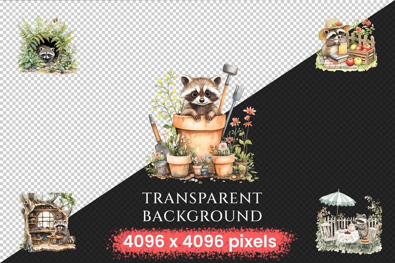 Raccoons Watercolor Clipart Bundle – 580+ PNG, Woodland Animals ...