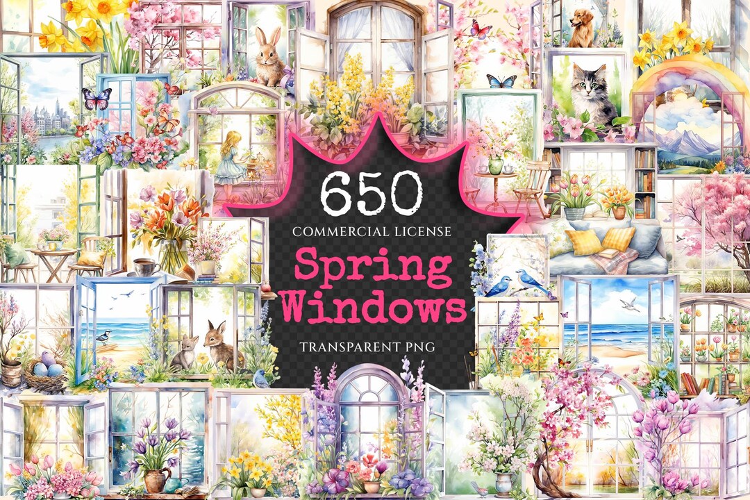 Spring Windows Watercolor Clipart Bundle - 645+ Transparent PNG, Spring ...