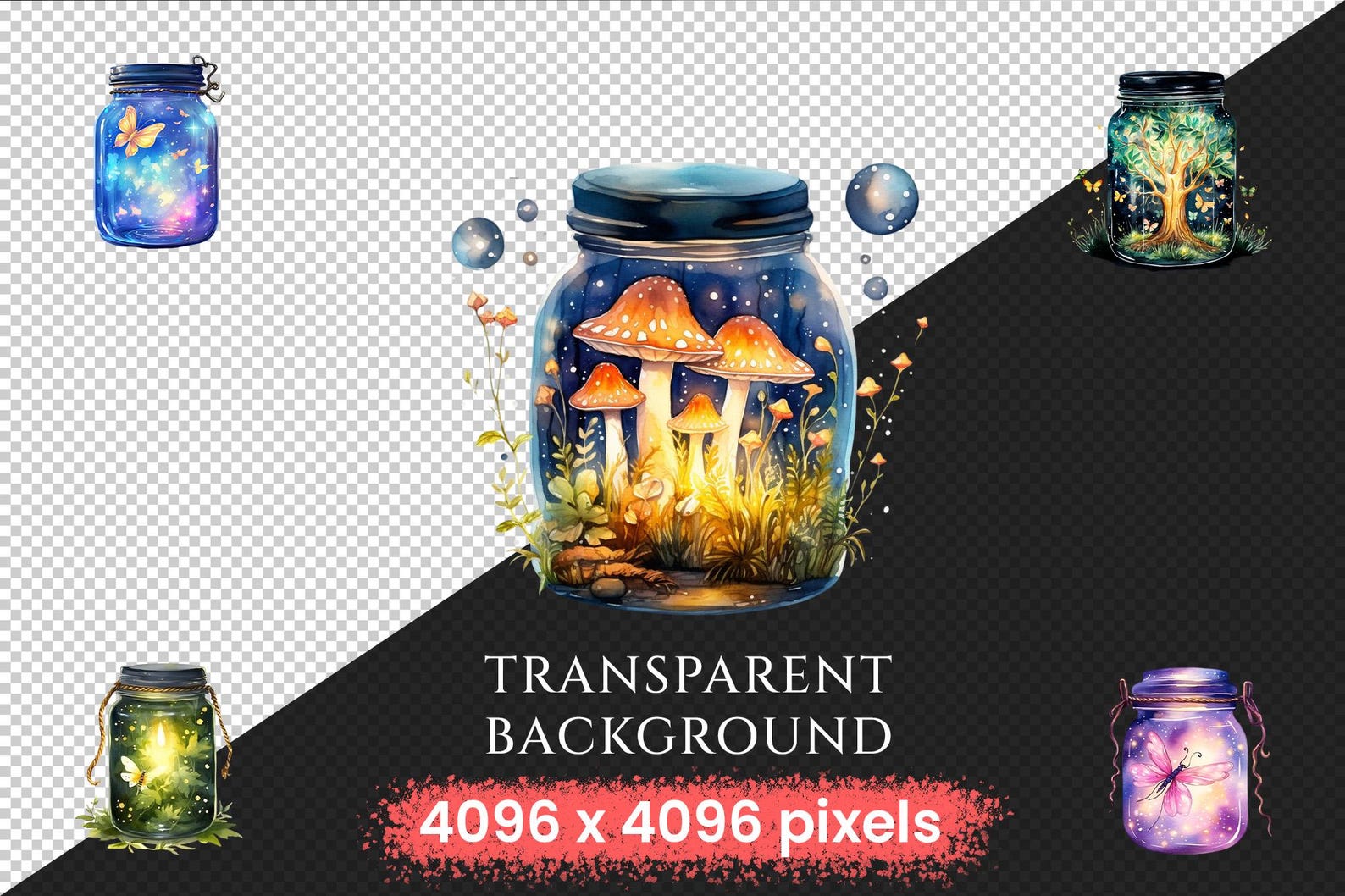 Firefly Jars Watercolor Clipart Bundle – Whimsical PNG Graphics ...