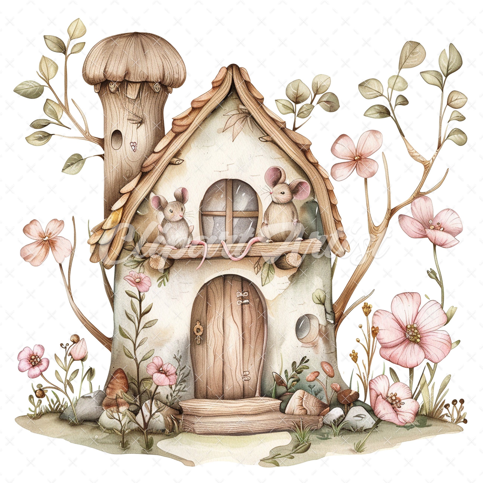 20 High-quality Mouse House Clipart Mouse House Digital Watercolor JPG ...