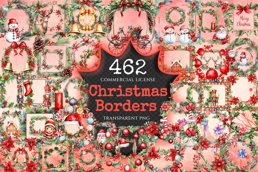 Watercolor Christmas Borders Clipart Bundle – Festive Xmas Frames ...
