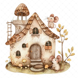 20 High-quality Mouse House Clipart Mouse House Digital Watercolor JPG ...