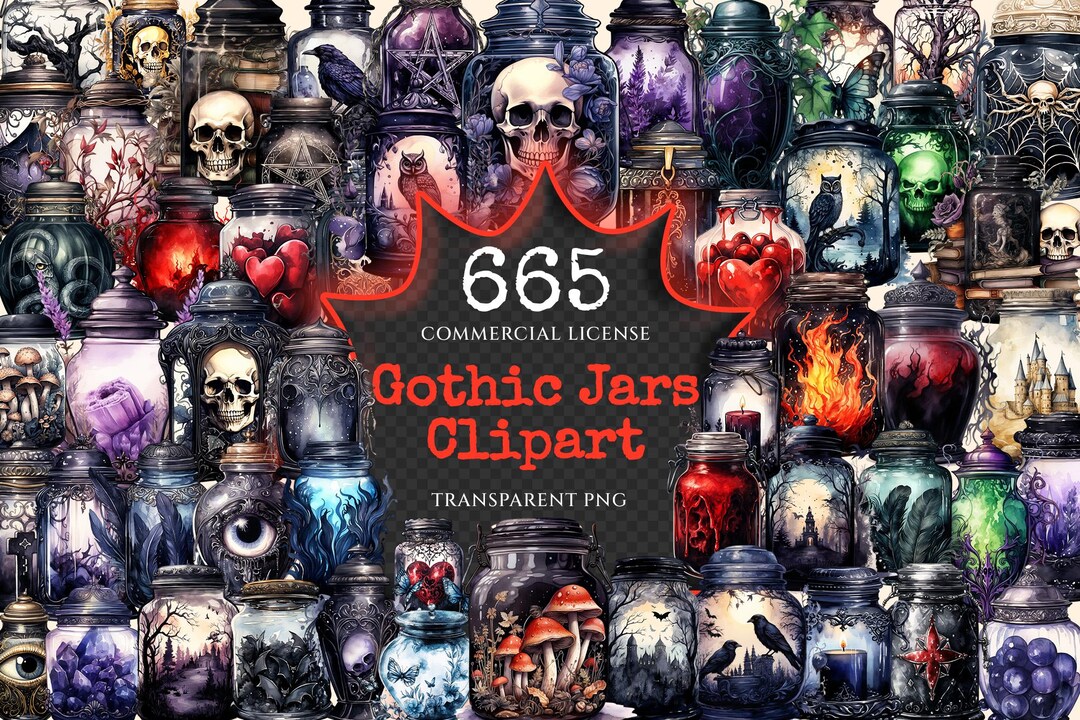 Gothic Jars Watercolor Clipart Bundle – Dark Mystic PNG (digital ...