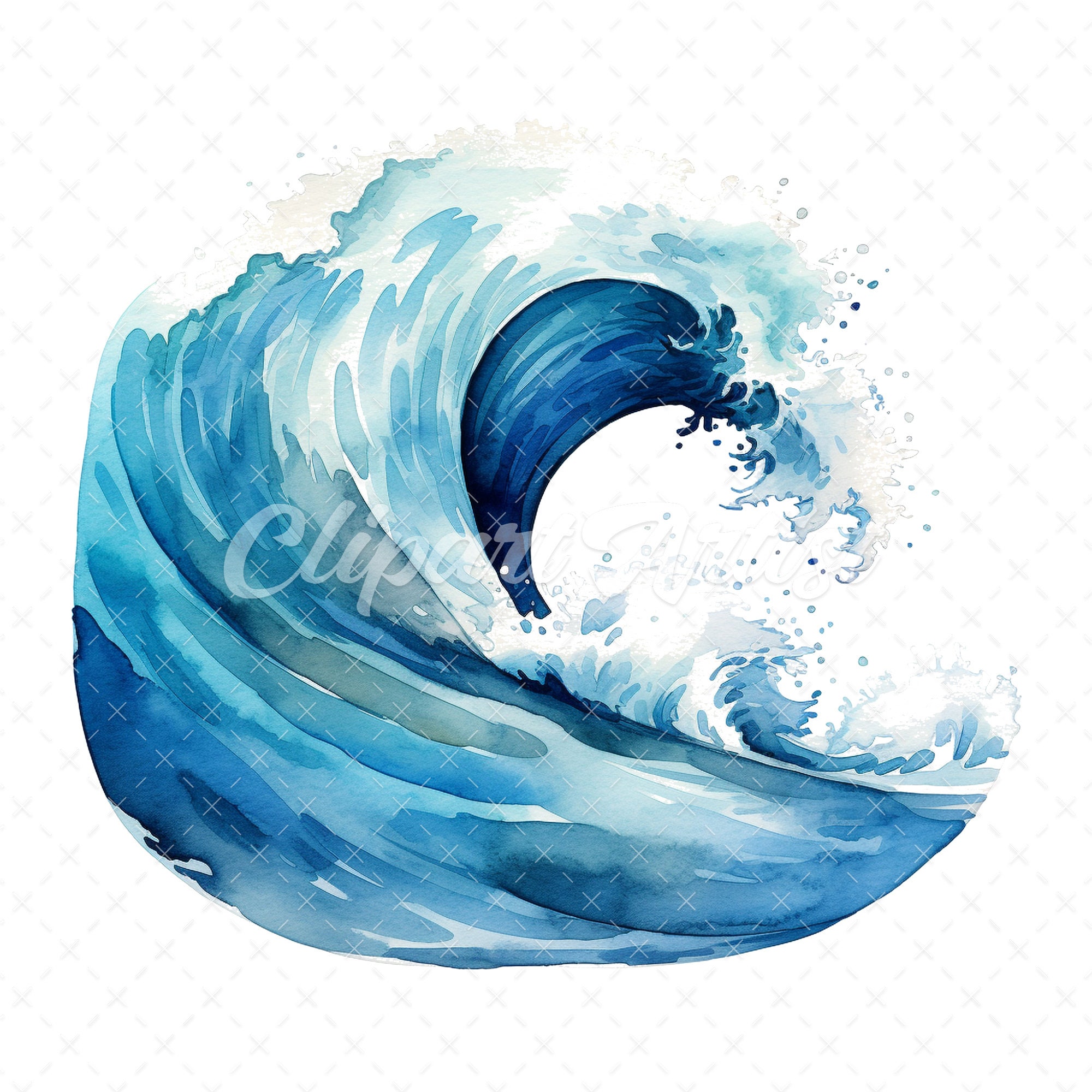 Watercolor Ocean Waves Clipart – 20 Jpgs, Commercial Use (digital ...