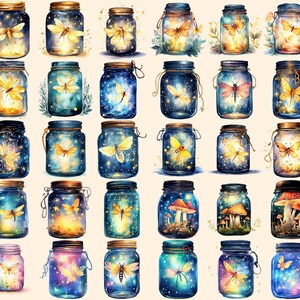 Firefly Jars Watercolor Clipart Bundle – Whimsical PNG Graphics ...