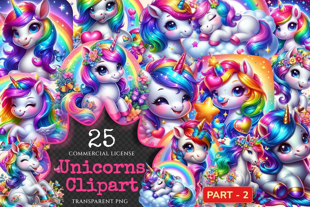 Unicorn Clipart – Whimsical Fairytale Graphics, 25 PNG (digital ...