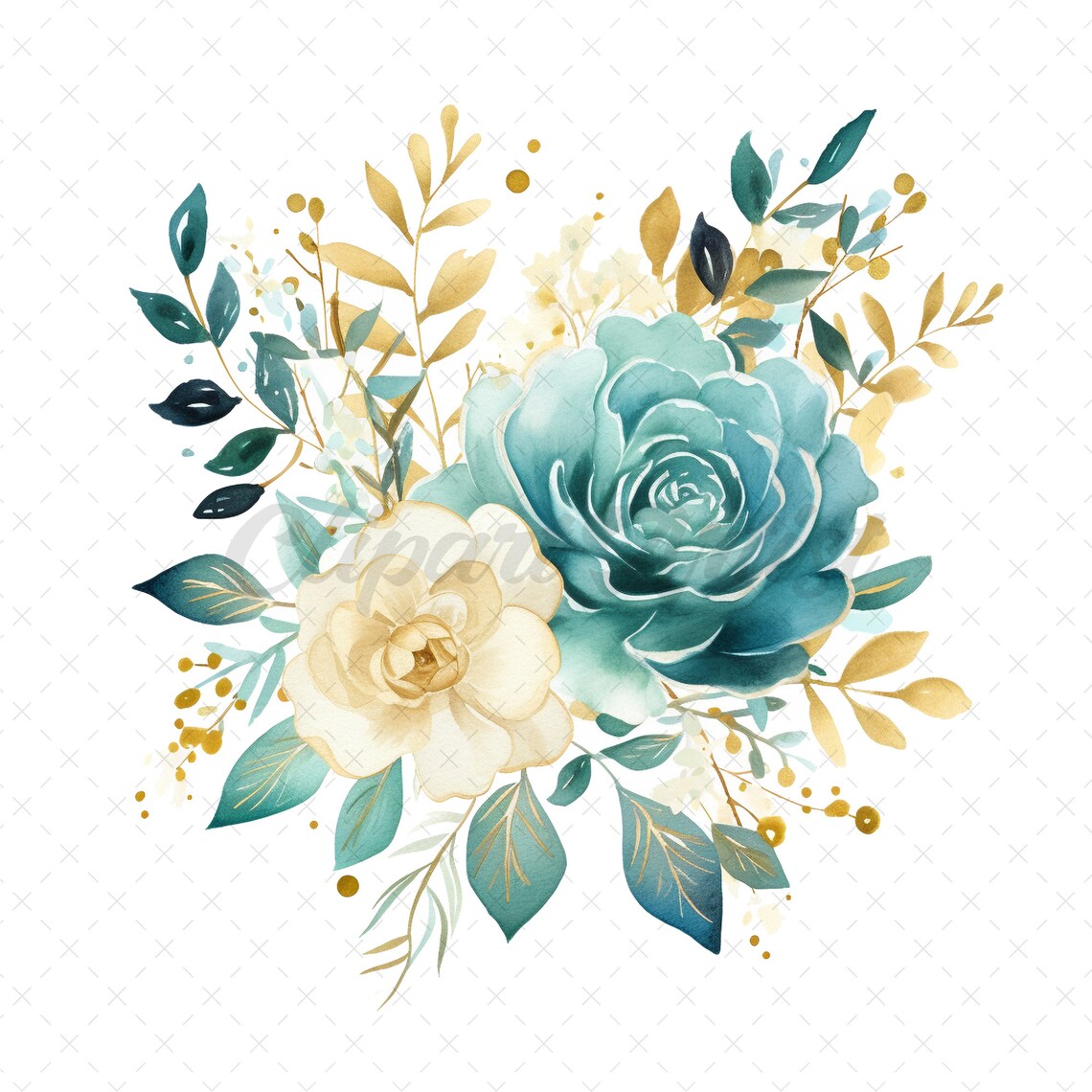 20 High-quality Teal Gold Floral Rose Clipart Floral Rose - Etsy