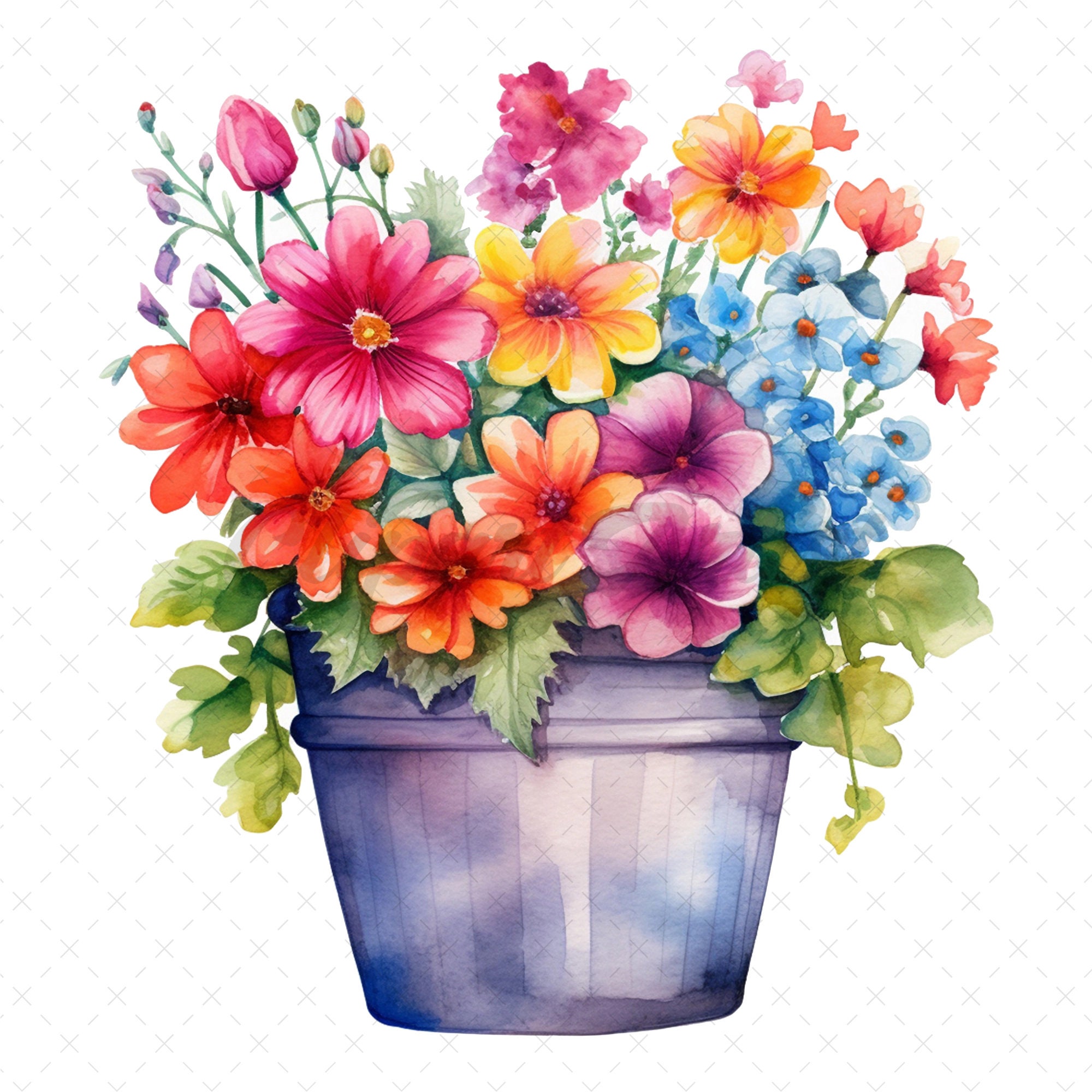20 High-quality Colorful Flower Pots Clipart Colorful Flower Watercolor ...