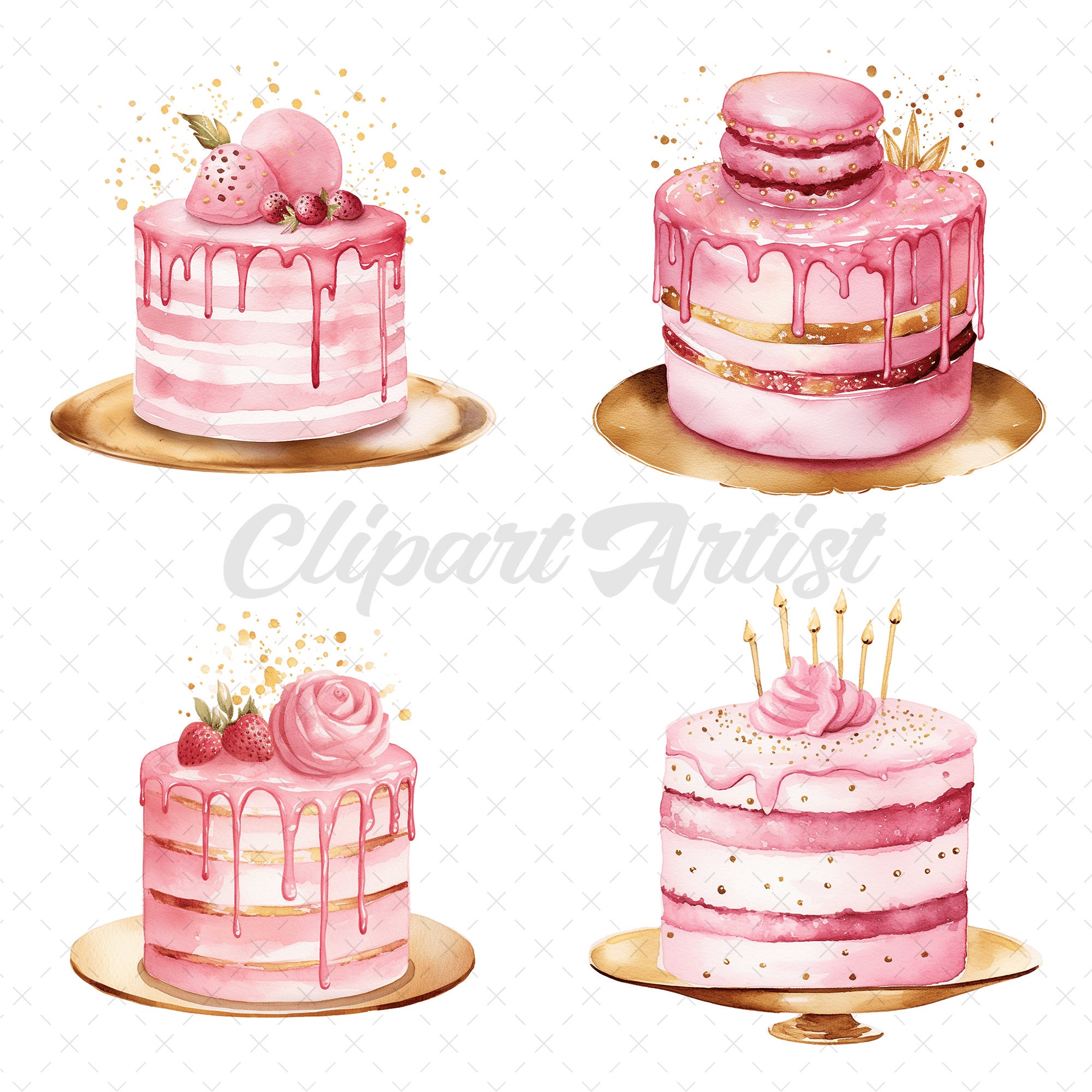 19 High-quality Pink Cakes Clipart Pink Cakes Watercolor Digital JPG ...