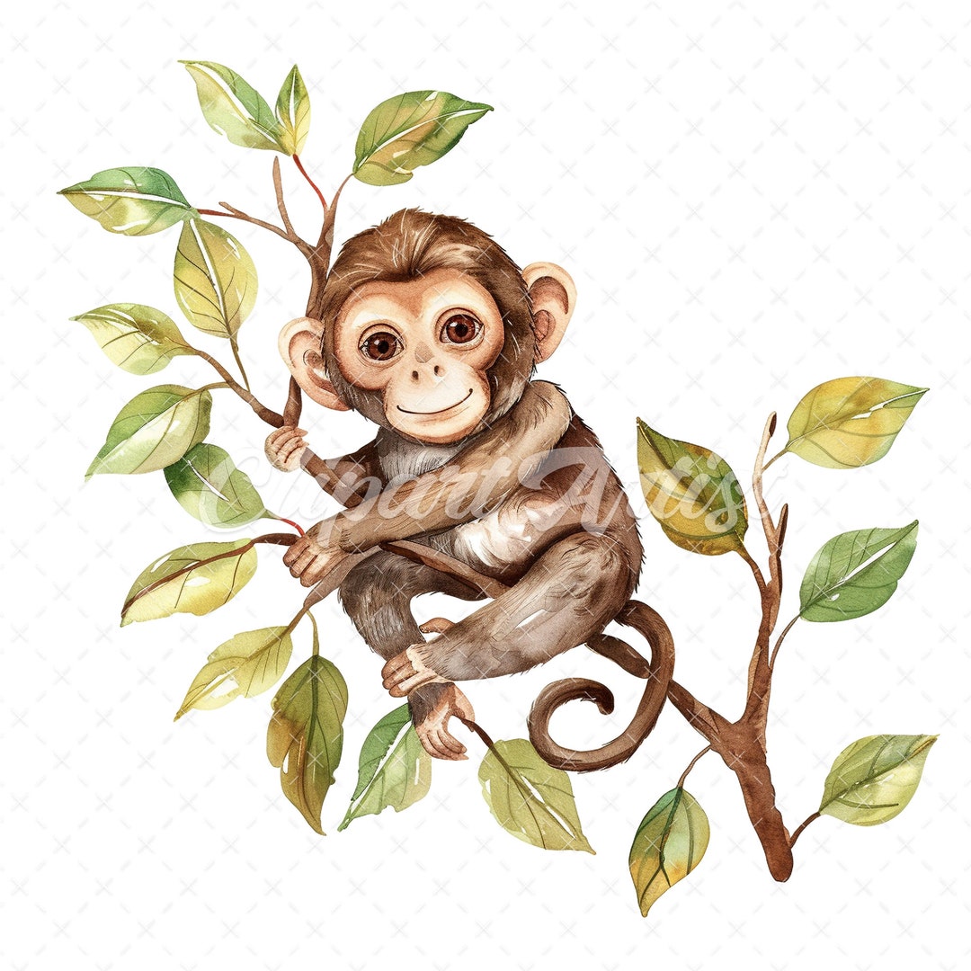 18 High-quality Monkey Tree Clipart Monkey Tree Digital Watercolor JPG ...
