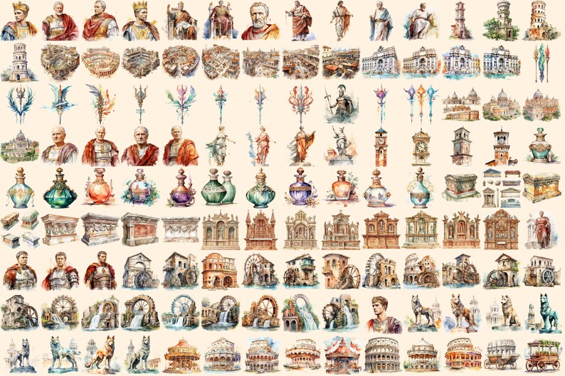 Ancient Rome Watercolor Clipart Bundle – 860+ PNG Graphics (digital ...