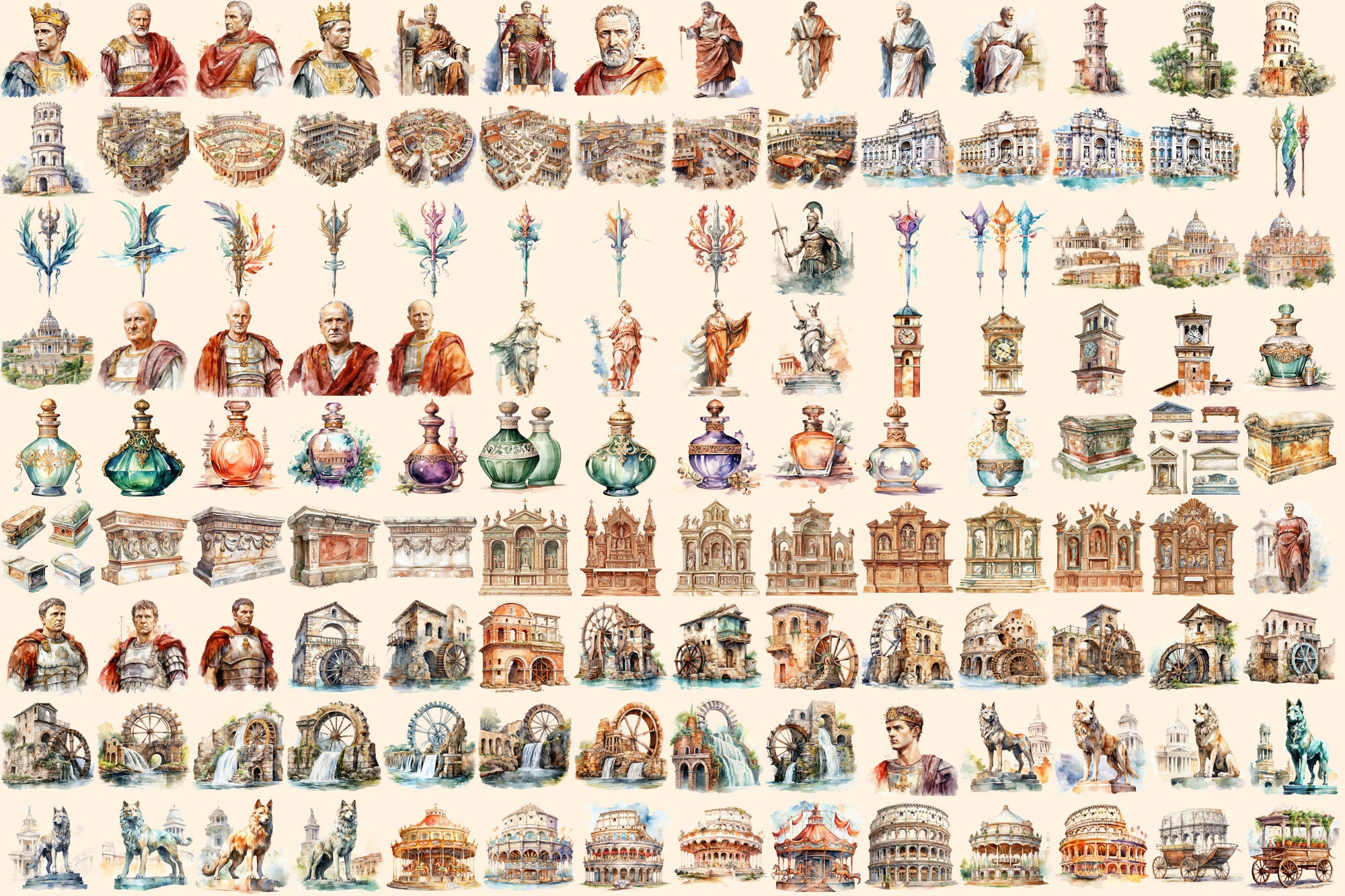Ancient Rome Watercolor Clipart Bundle – 860+ PNG Graphics (digital ...