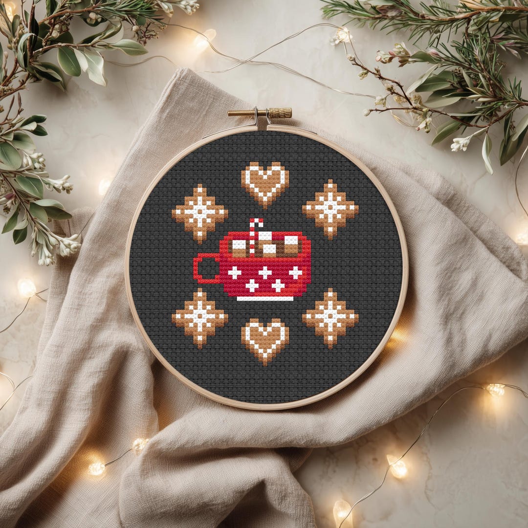 Christmas Hot Cocoa Cross Stitch, Cute XMAS Mini Cookie Pattern for ...