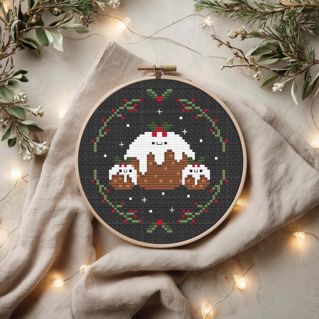 Christmas Pudding Mini Cross Stitch, Cute XMAS Pattern for Holidays and ...