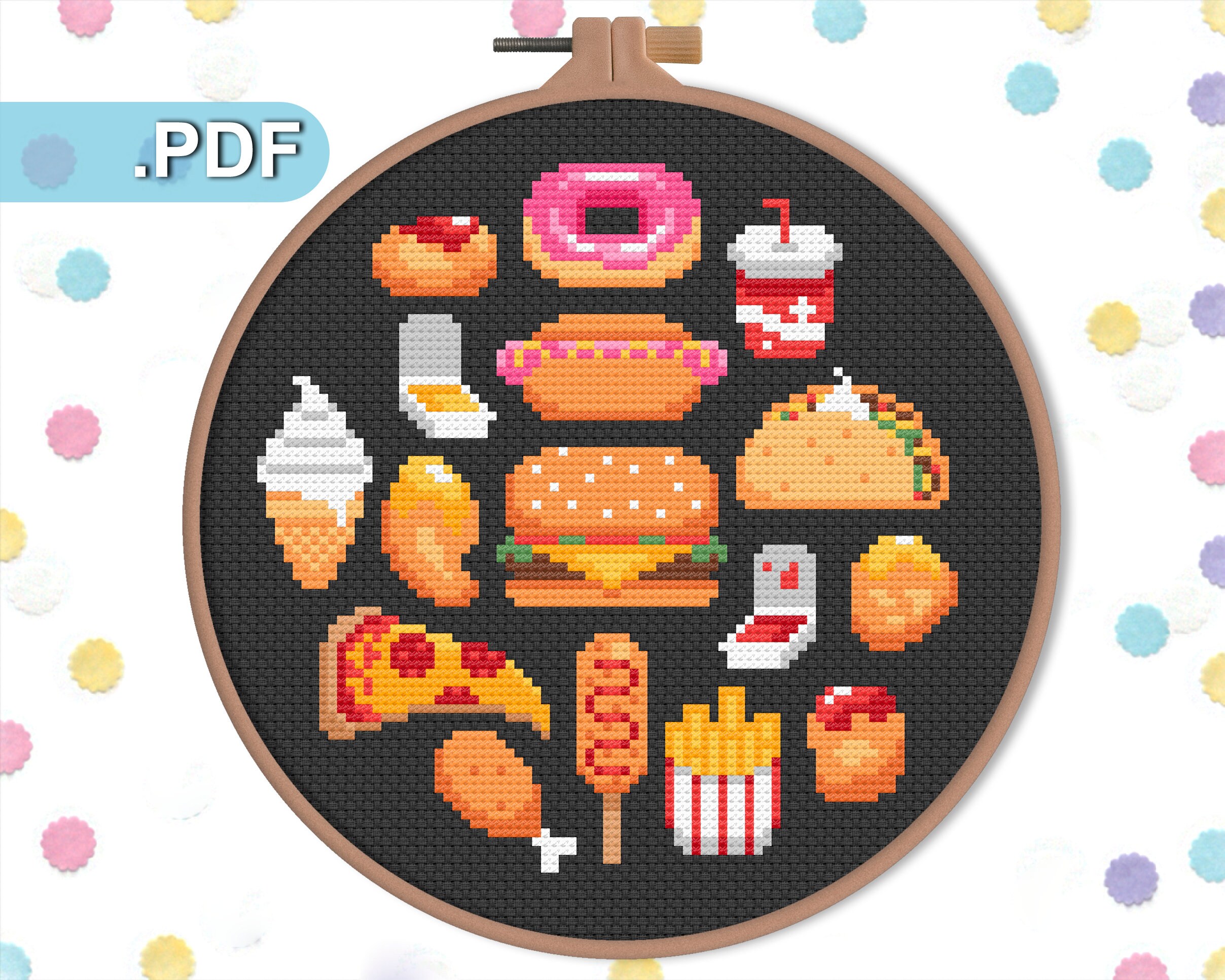 Food Cross Stitch, Taco Cross Stitch, Burger Cross Stitch, Chicken ...