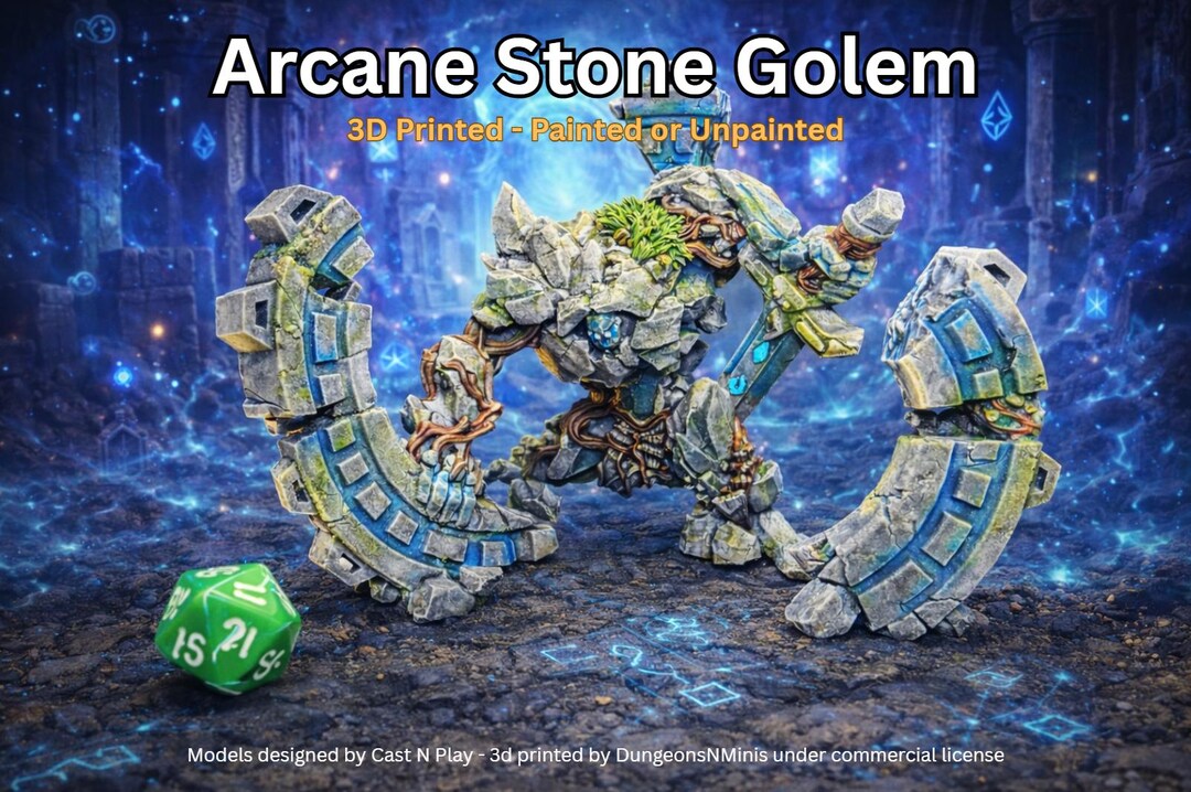 Arcane Stone Golem Miniature | 3D Printed Resin, D&D RPG Monster - Etsy