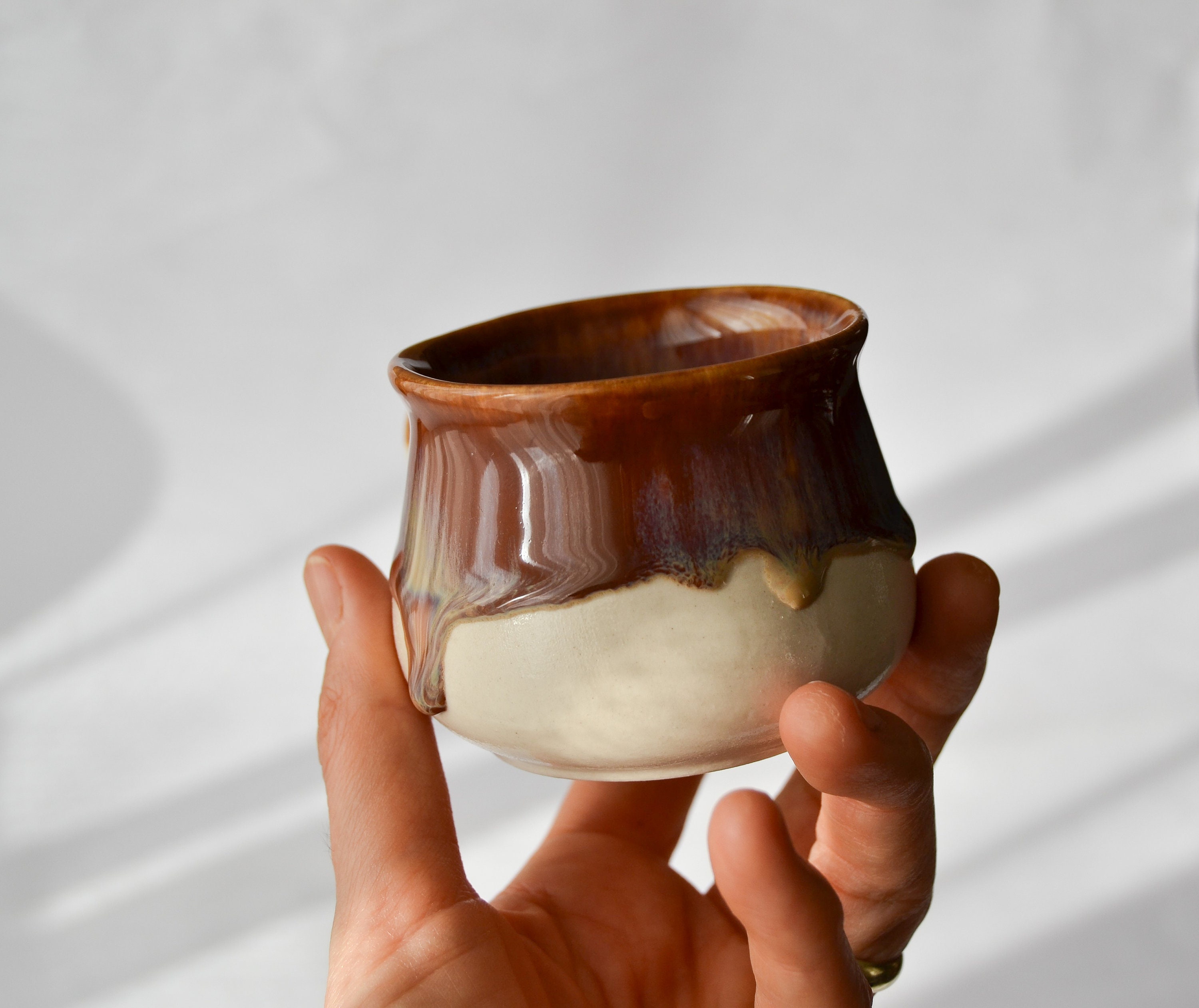 4.5 Oz/135 Ml Handmade Milky Coffee Drippy Glaze Stoneware Mug, Ceramic ...