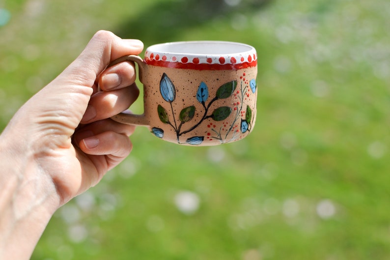 Handmade Speckled Stoneware Mug: Rustic Floral Ceramic Teacup, 7oz ...
