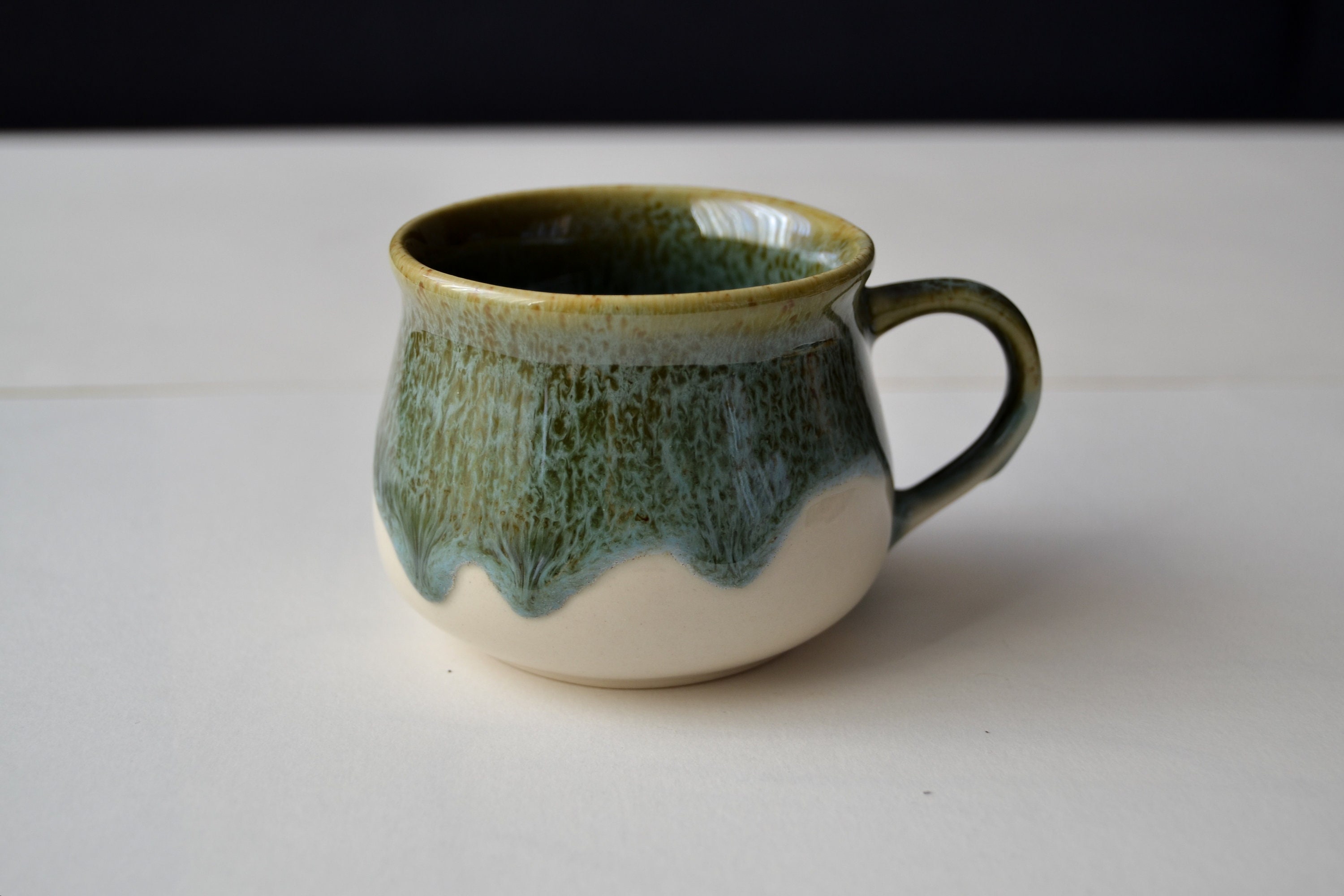 Handmade Green Stoneware Espresso Mug: Drippy Glaze Ceramic Cup - Etsy