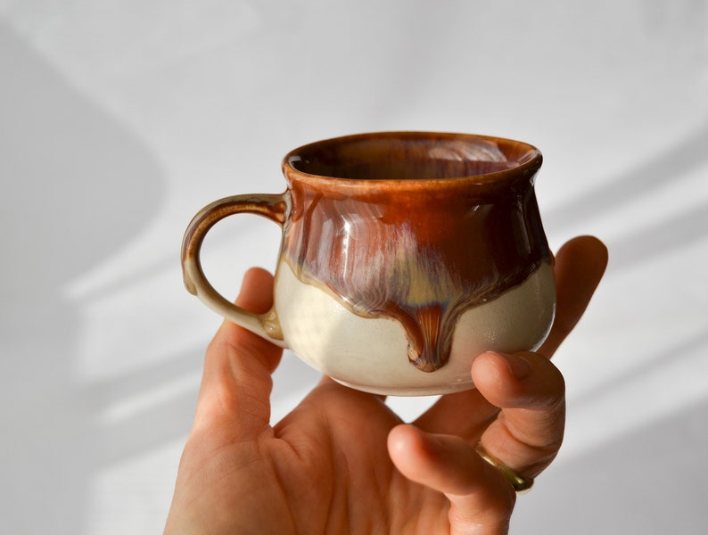 4.5 Oz/135 Ml Handmade Milky Coffee Drippy Glaze Stoneware Mug, Ceramic ...