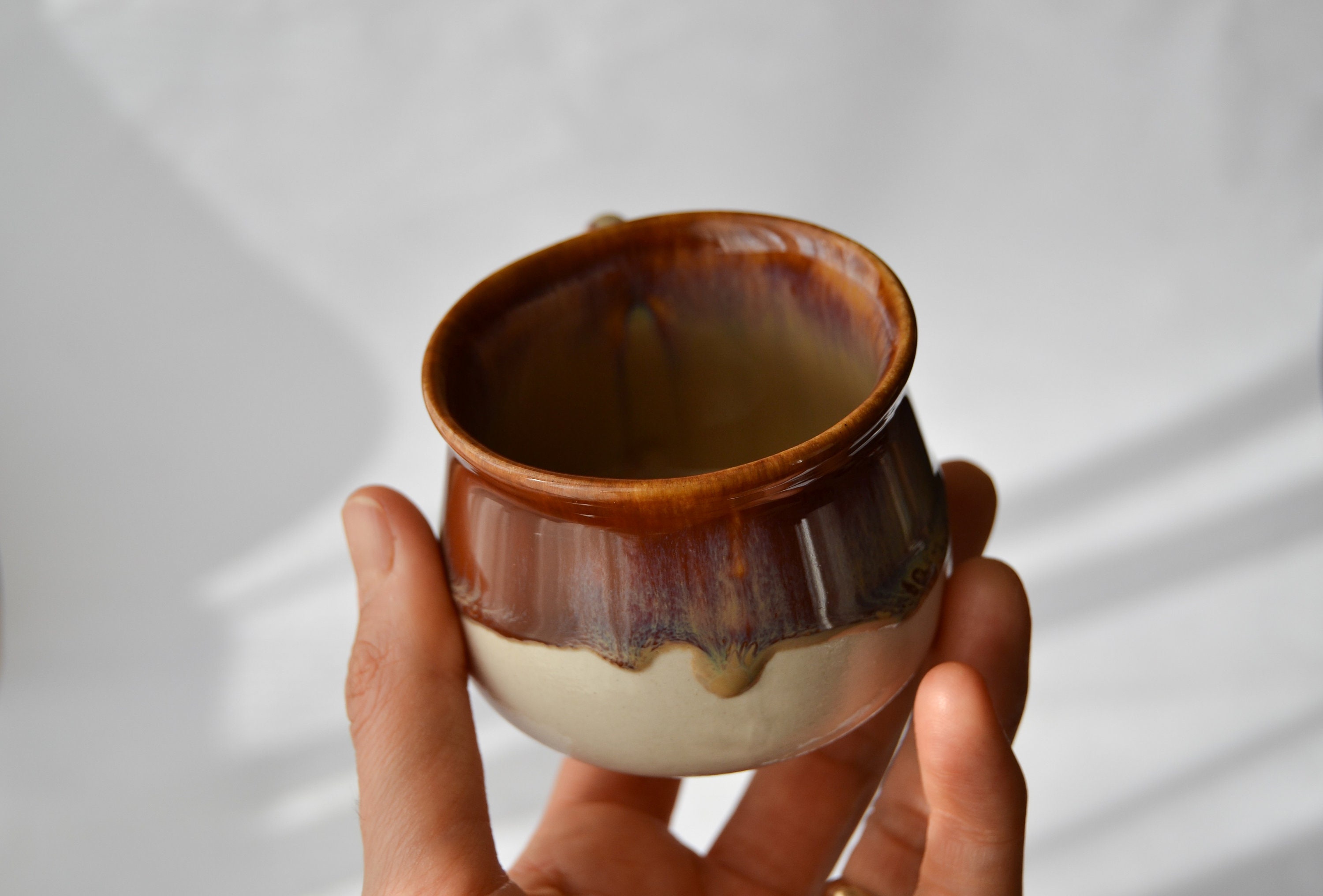 4.5 Oz/135 Ml Handmade Milky Coffee Drippy Glaze Stoneware Mug, Ceramic ...