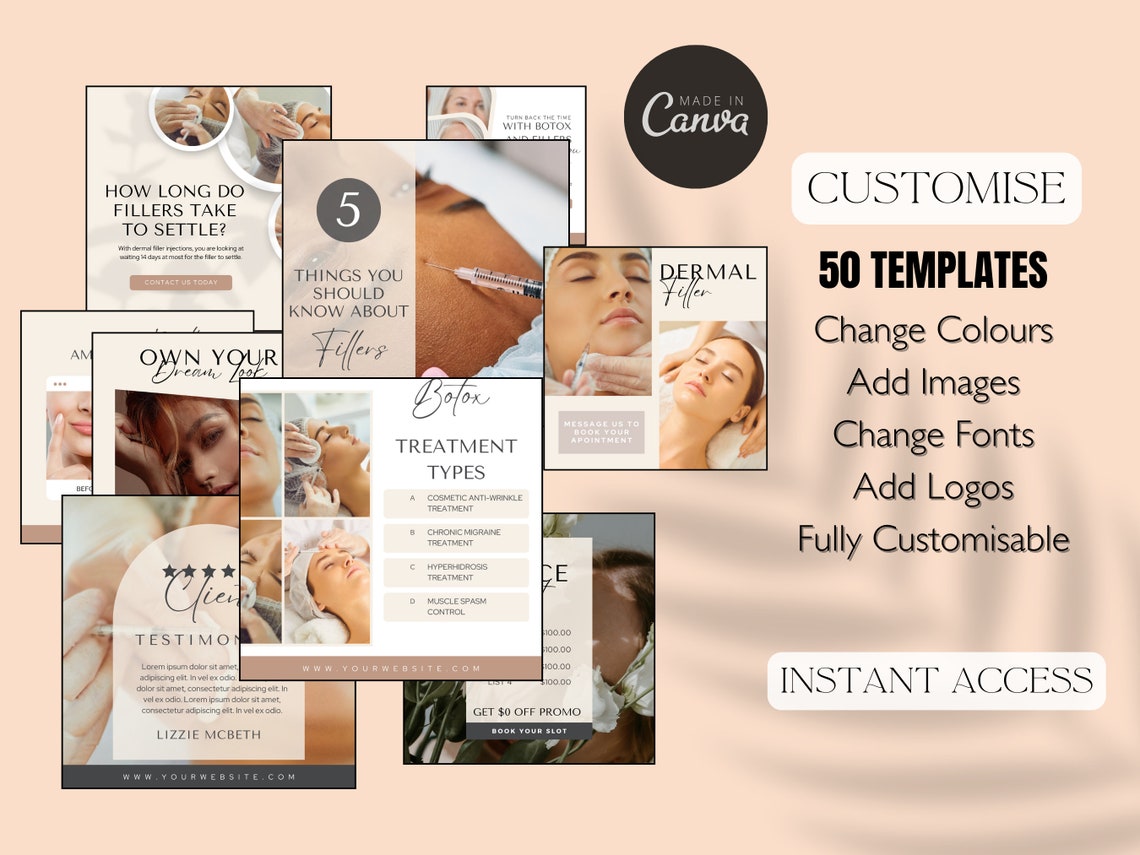 50 Filler & Botox Instagram Post Templates, Aesthetics Insta Bundle ...