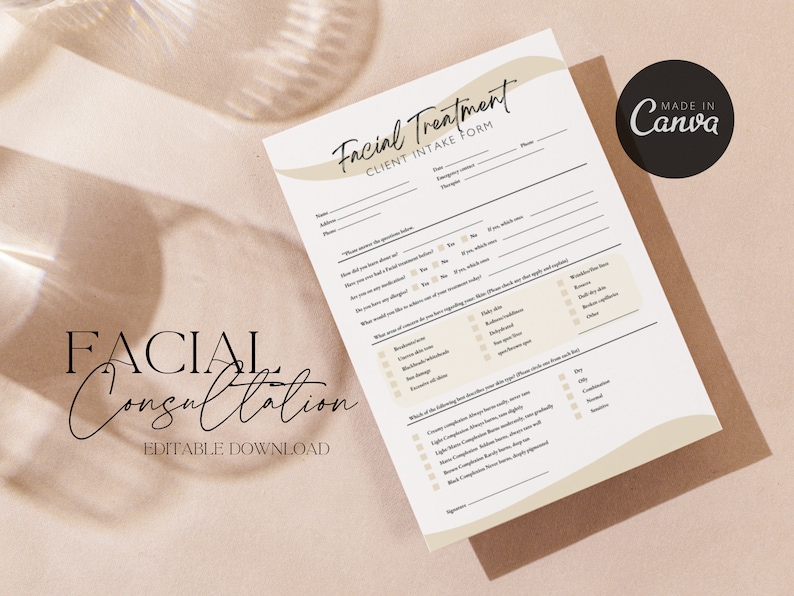 Facial Consultation Form, Editable Download - Etsy