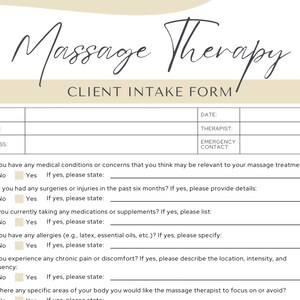 Massage Therapy Consultation Form, Client Intake Form, Massage ...