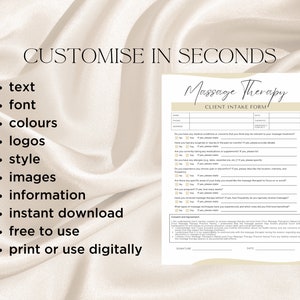 Massage Therapy Consultation Form, Client Intake Form, Massage ...