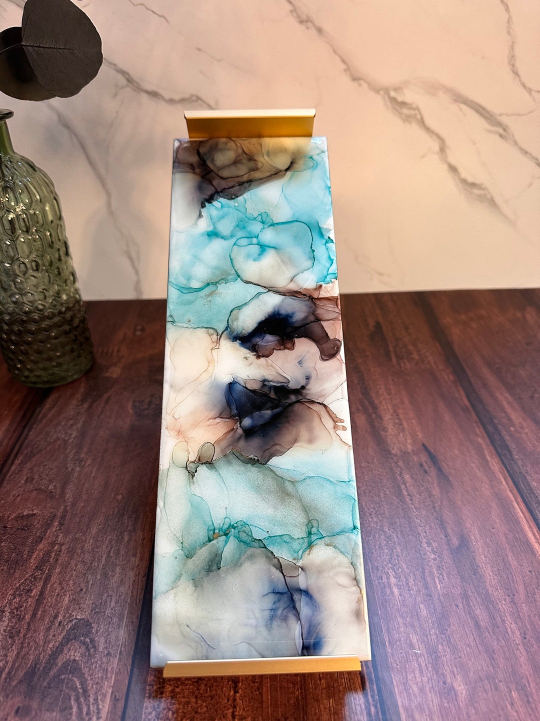 Whisky Tray 4x12 Aqua With Gold Handles - Etsy