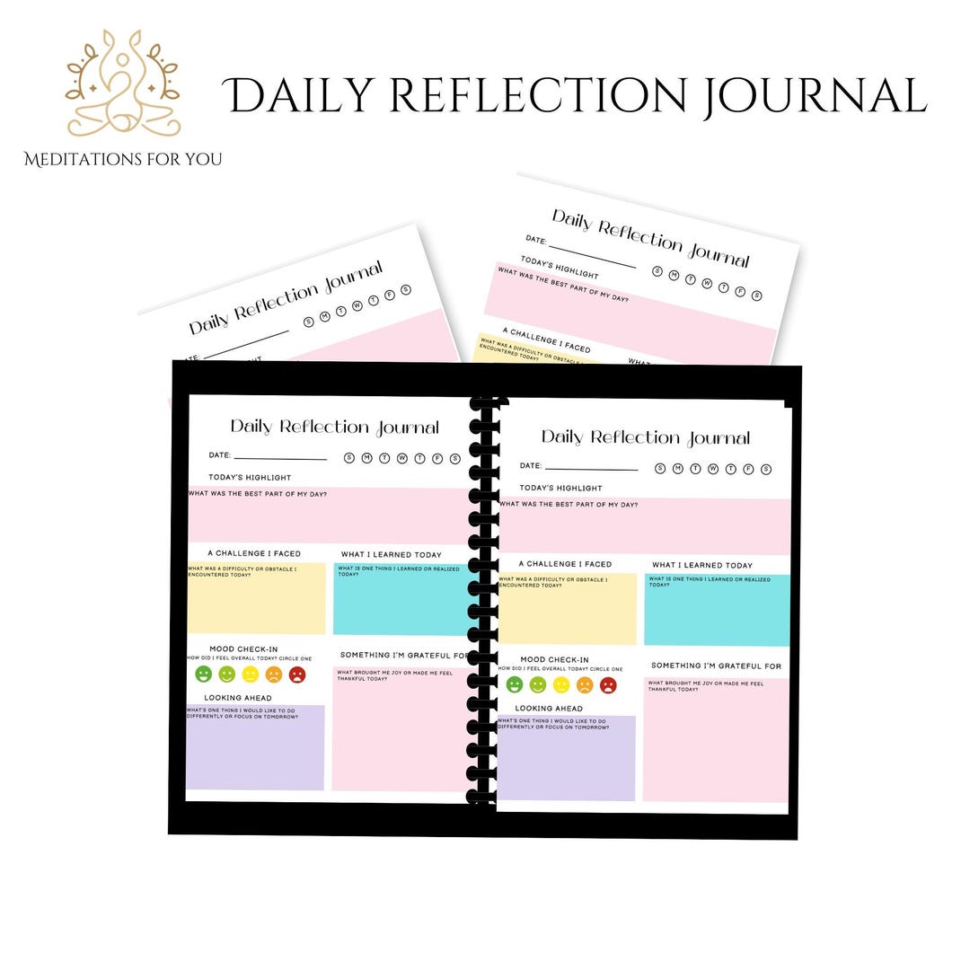 Daily Reflection Journal, Printable Gratitude Worksheet for Mindfulness ...