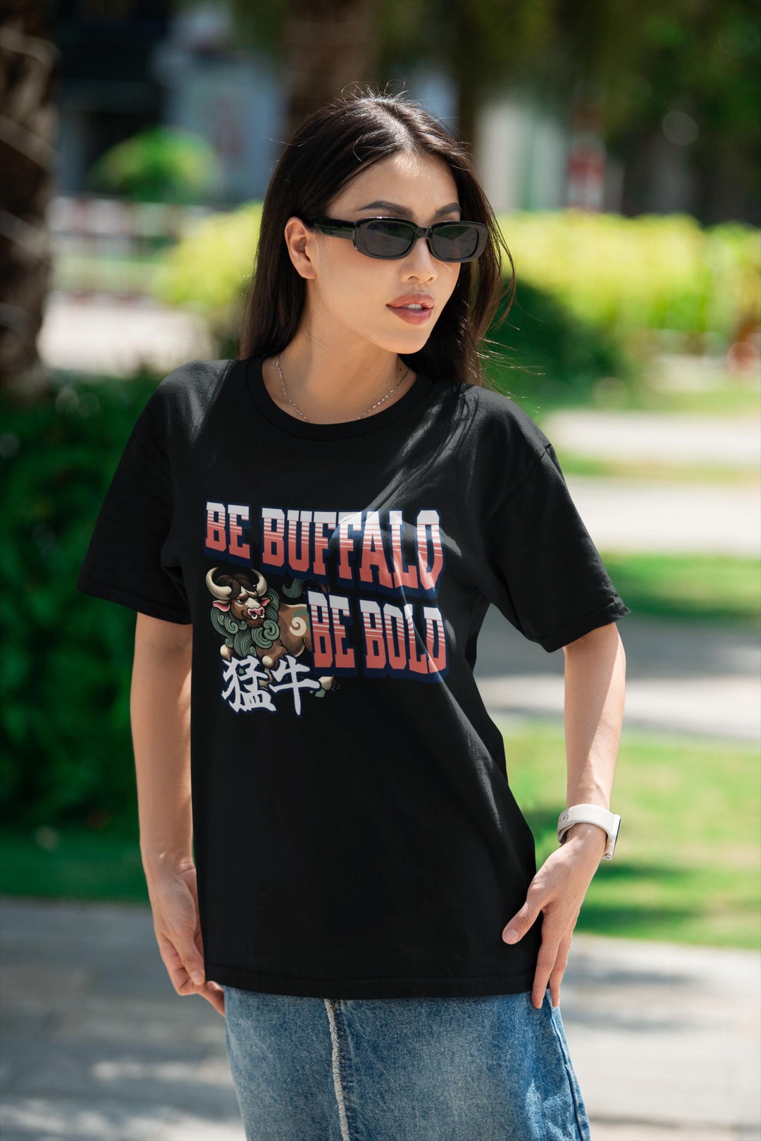 Buffalo T-shirt Bold Japanese Style Fierce Buffalo Design Motivational ...