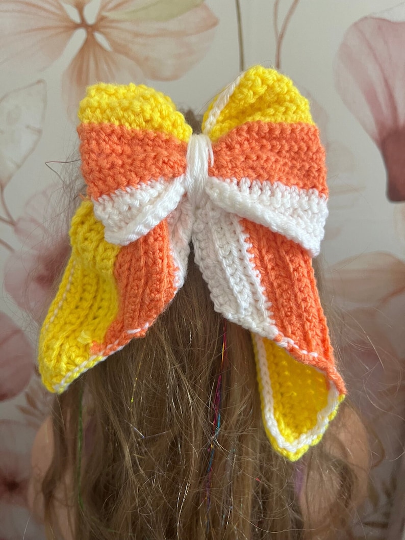 Handmade Crochet Candy Corn Bow, Halloween Hair Accessory, Festive Fall ...
