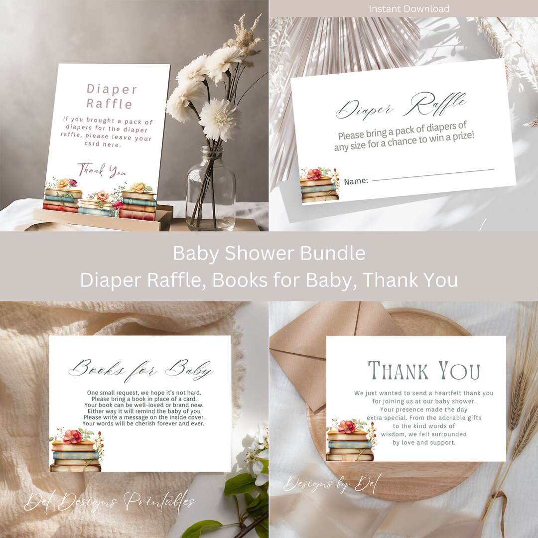 Baby Shower Bundle - A New Chapter | Diaper Raffle Sign, Books for Baby ...