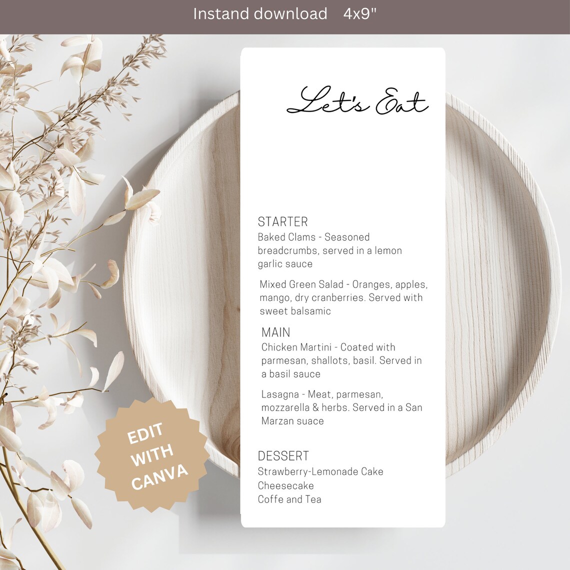 Minimalist Menu Template , Editable Menu Template, Canva Template ...