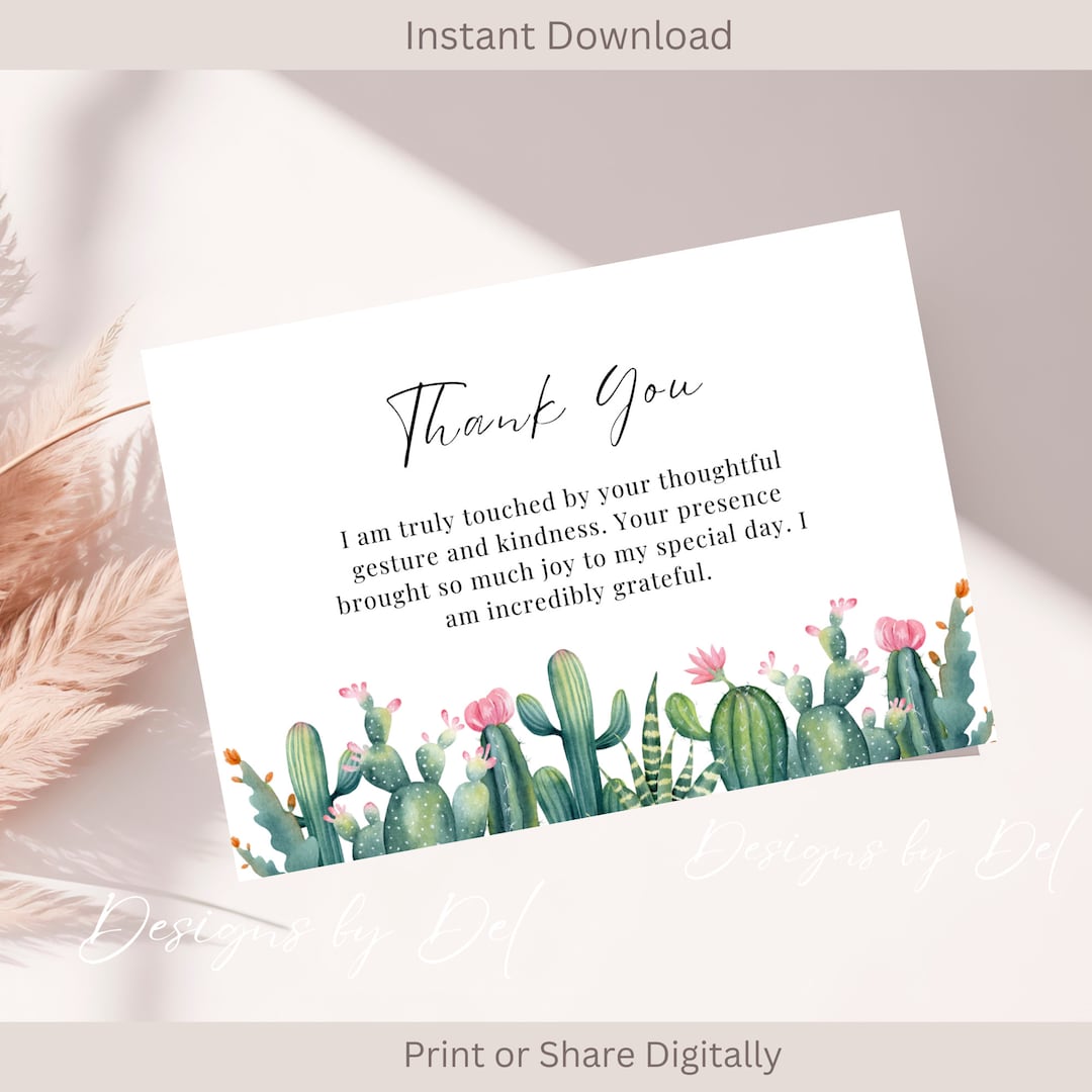 Desert Cactus Thank You, Cactus Thank You Note, Cactus Theme Thank You ...