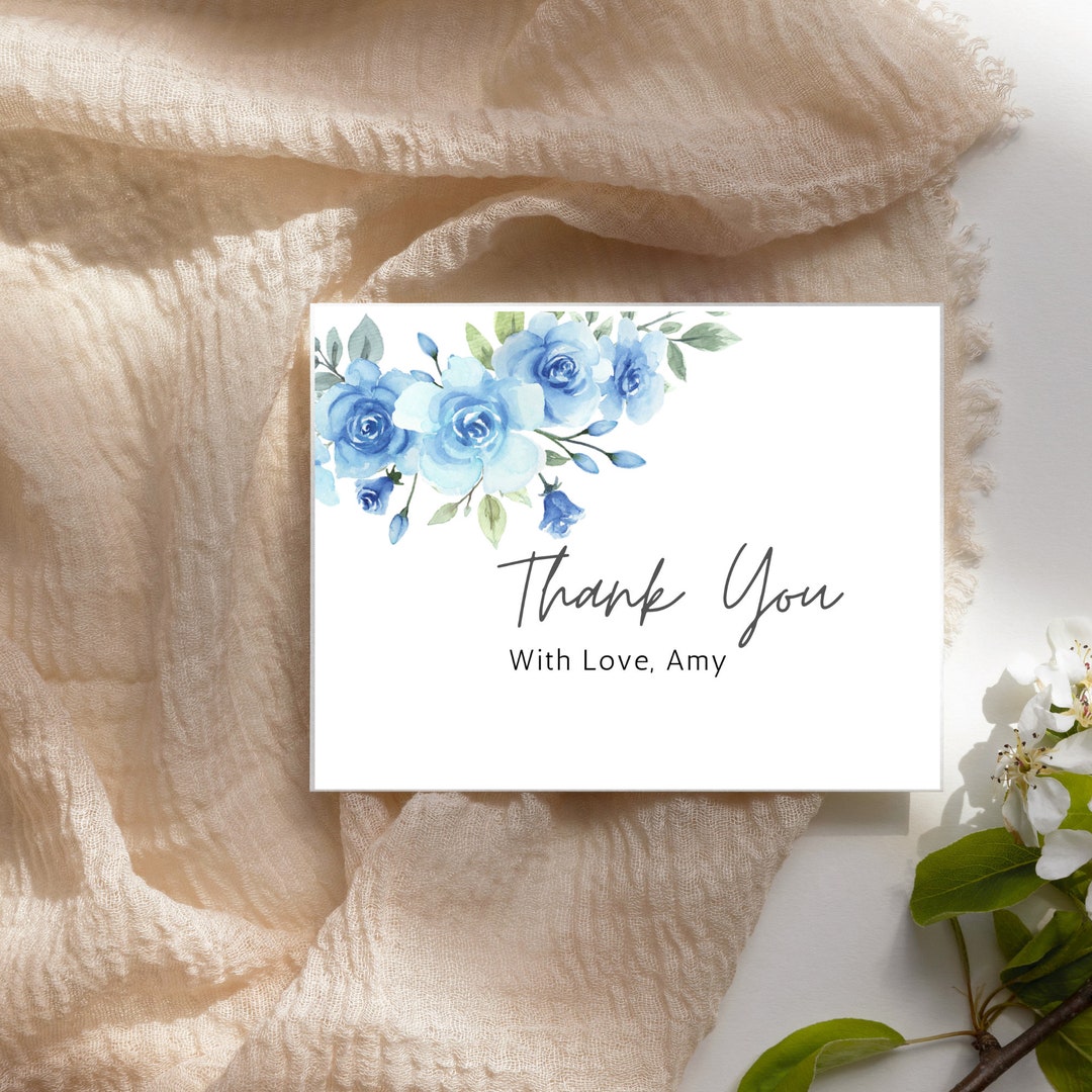 Thank You Card, Blue Roses Thank You Card, Printable Thank You, Thank ...