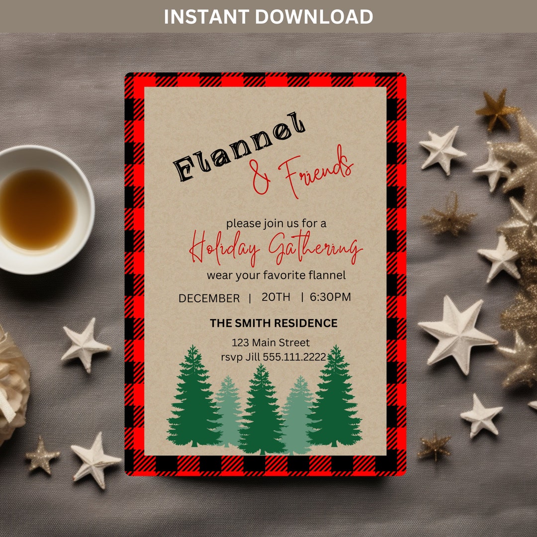 Flannel and Friends Invitation, Plaid Invite, Buffalo Plaid Invite ...