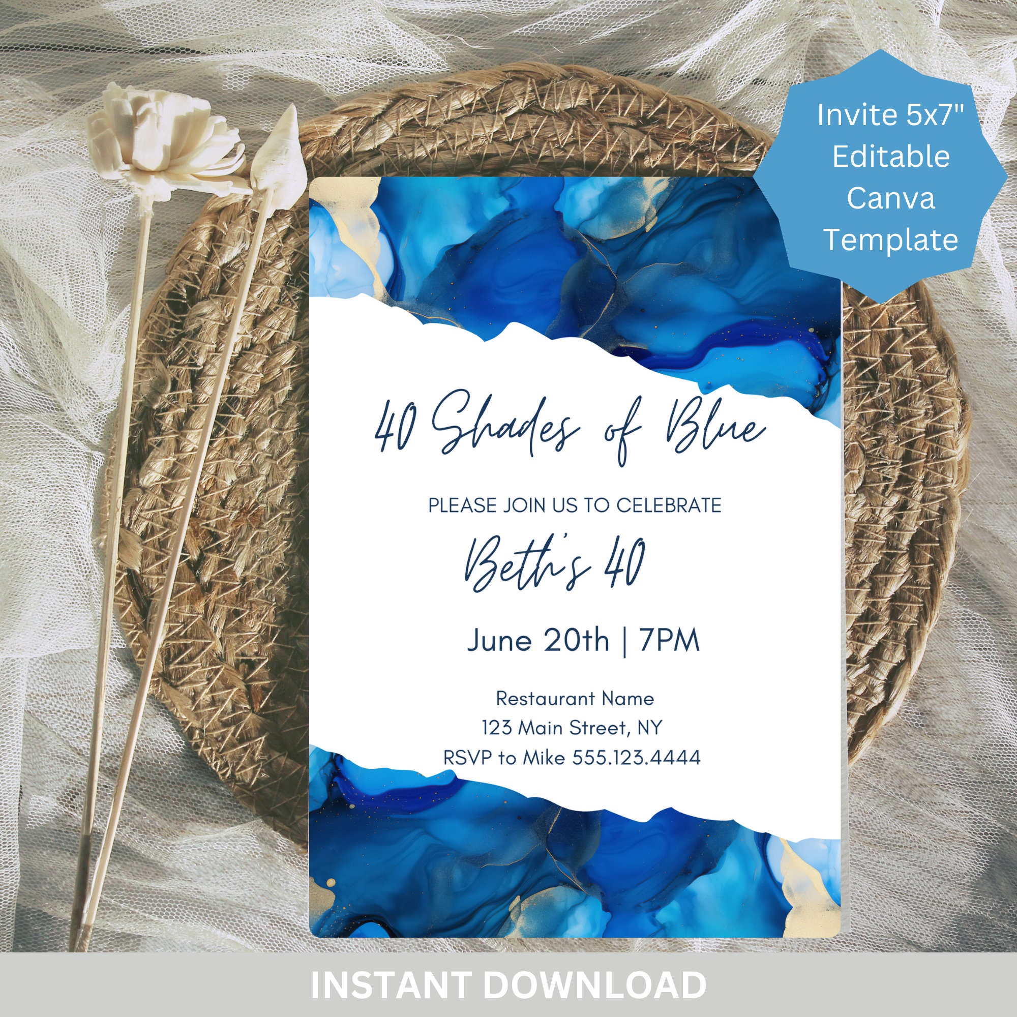 40 Shades of Blue Birthday Invite, 40th Birthday Dinner, Shades of Blue ...