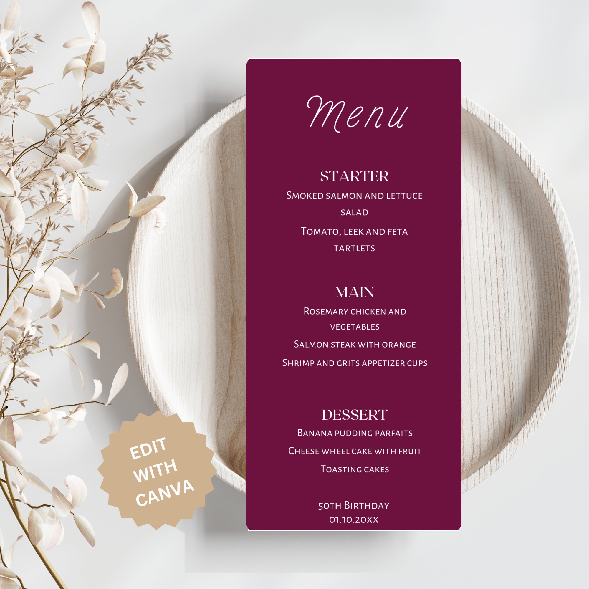Editable Menu Template, Birthday Menu Template, Birthday Dinner Menu ...
